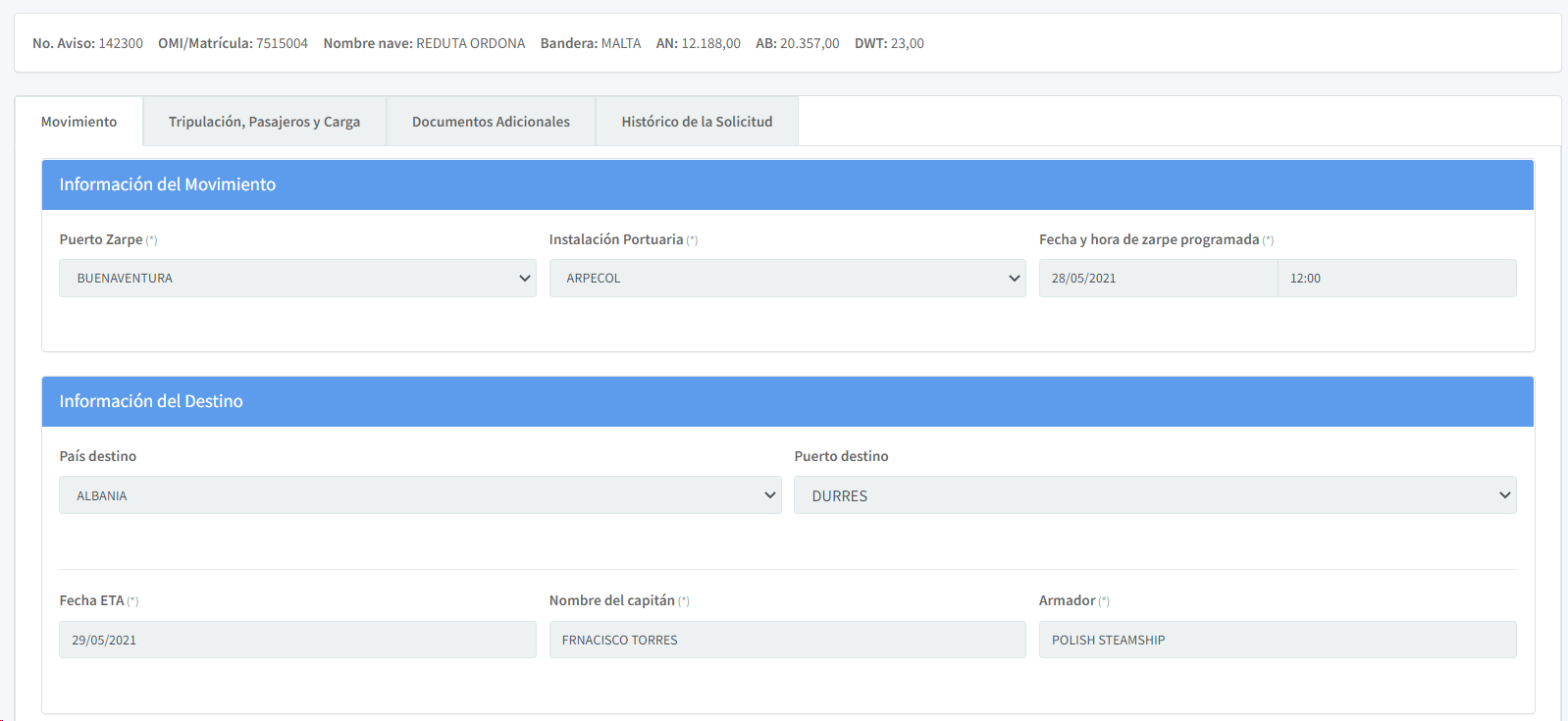 Manual de usarioConsultar Solicitudes de Zarpes