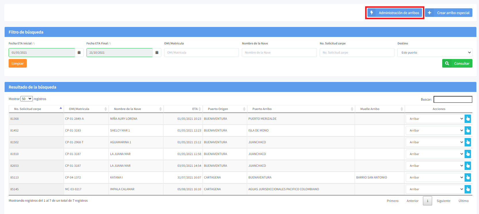 Manual de usarioAdministración de Arribos