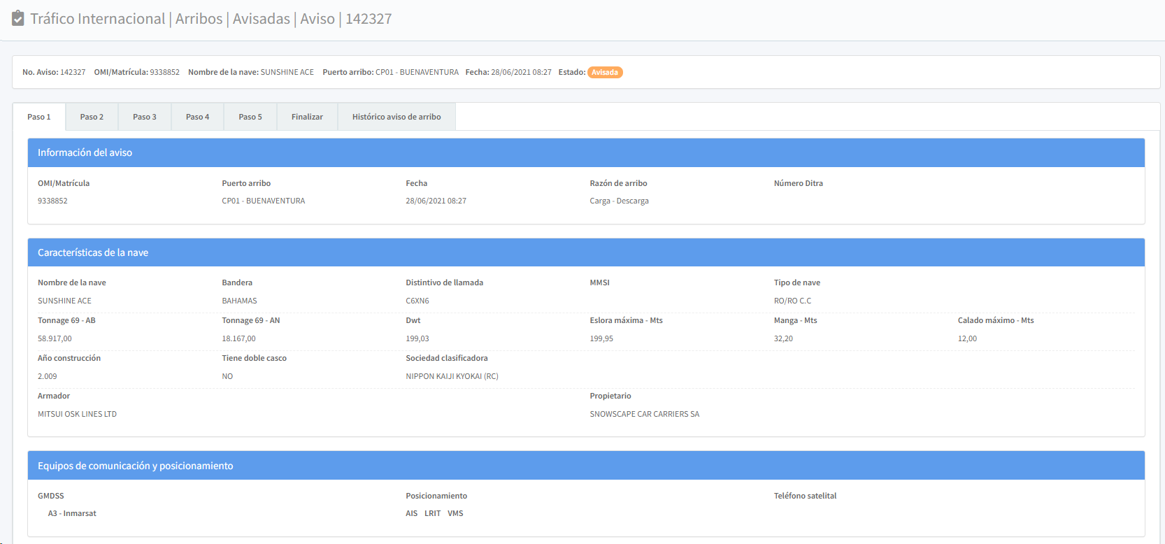 Manual de usarioConsultar Avisos de Arribo