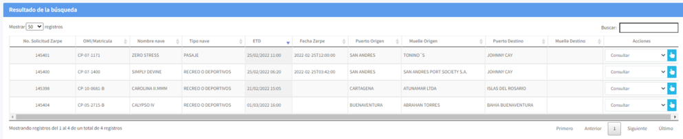 Buscar Solicitudes de Zarpe